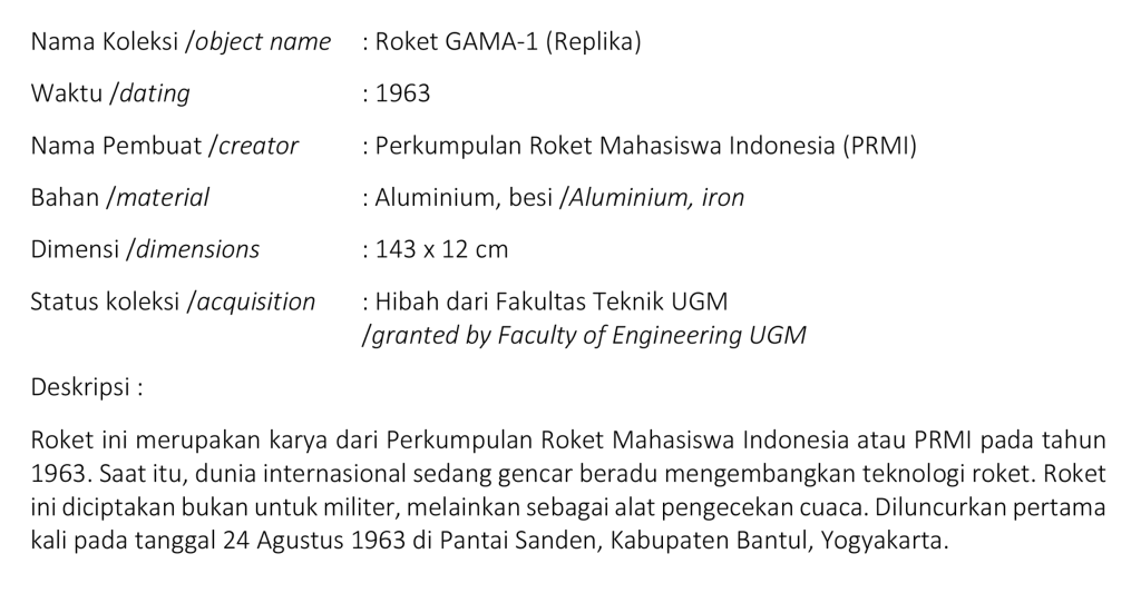 Roket Pertama Mahasiswa Indonesia – MUSEUM – UGM