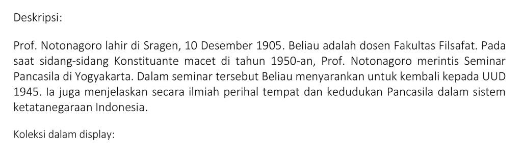 Prof. Notonagoro – MUSEUM – UGM