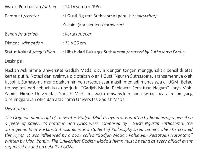 Naskah Himne Gadjah Mada – MUSEUM – UGM